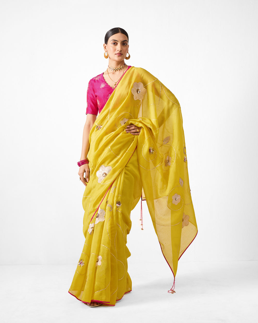 Seher Sari - Chartreuse Embroidered – Nicobar