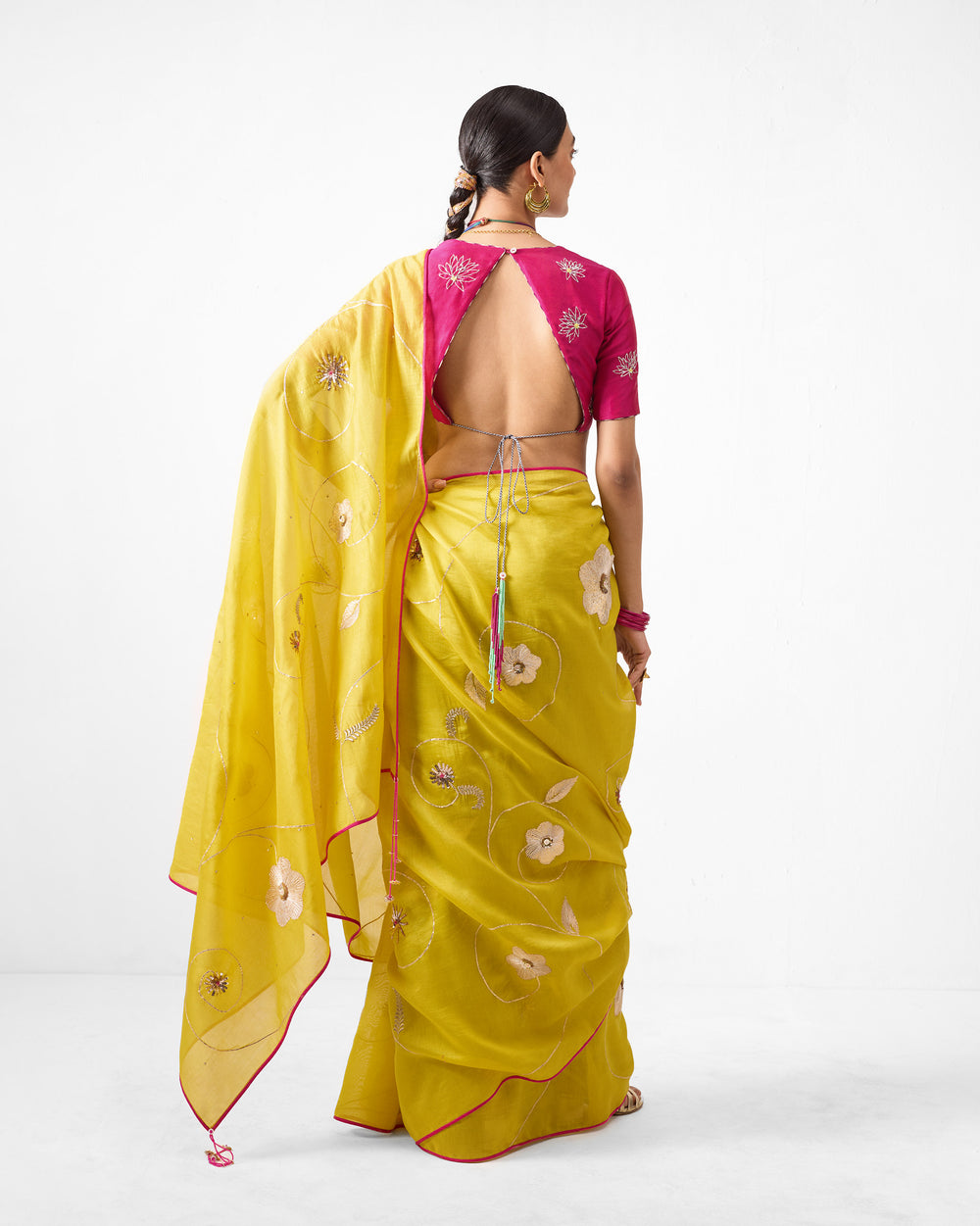 Seher Sari - Chartreuse Embroidered – Nicobar